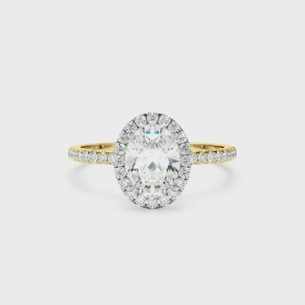 Oval Cut Diamond Halo Engagement Ring With Pave Band
